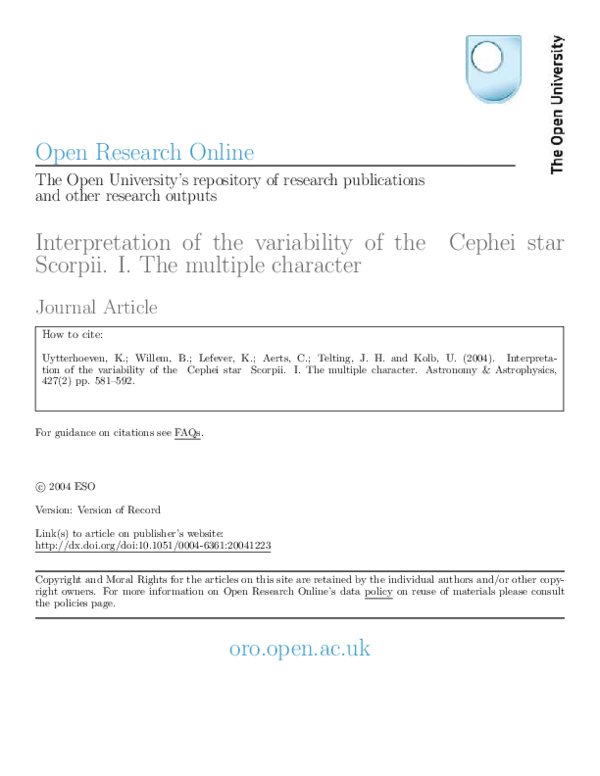 (PDF) Interpretation of the variability of the beta Cephei star lambda ...