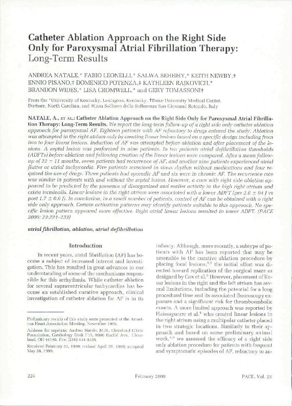 (PDF) Catheter Ablation Approach on the Right Side Only for Paroxysmal ...