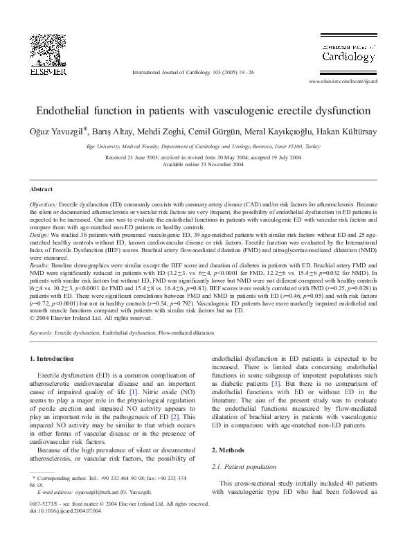 (PDF) Endothelial function in patients with vasculogenic erectile ...