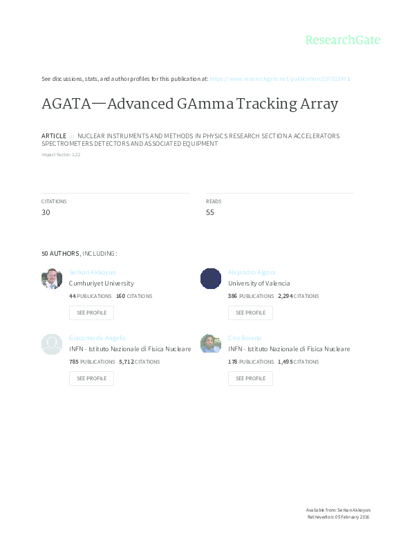 (PDF) AGATA - Advanced GAmma Tracking Array