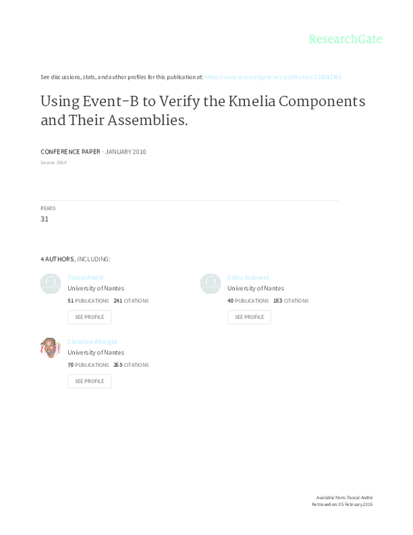 (PDF) Using Event-B to Verify the Kmelia Components and Their Assemblies
