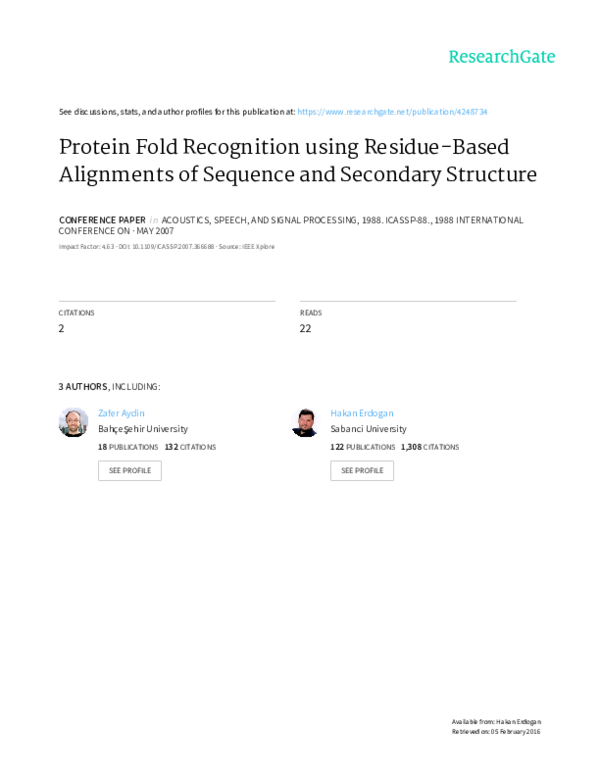 (PDF) Protein Fold Recognition using Residue-Based Alignments of Sequence and Secondary Structure