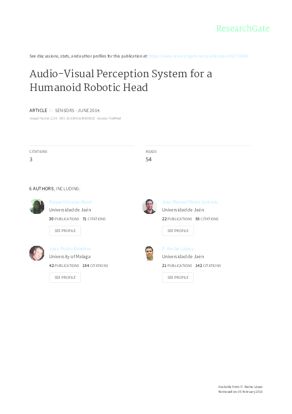 (PDF) Audio-Visual Perception System for a Humanoid Robotic Head