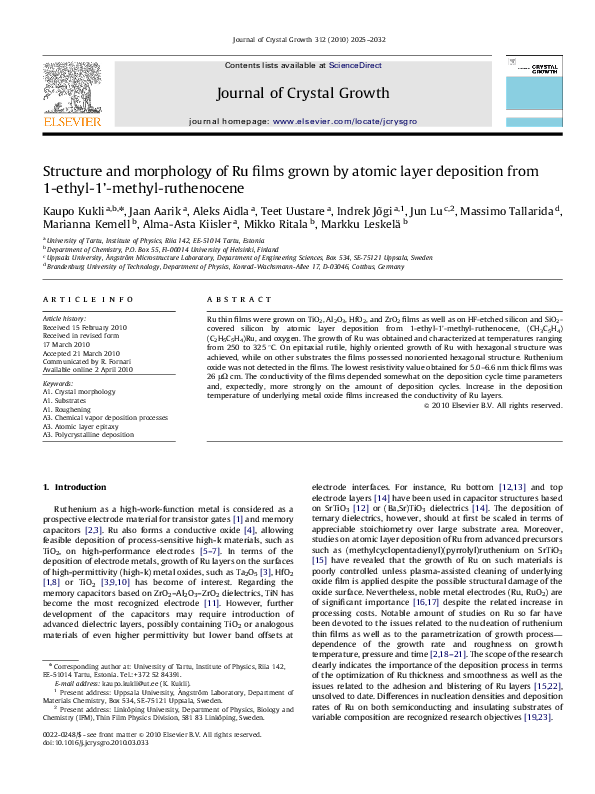 (PDF) Structure and morphology of Ru films grown by atomic layer ...