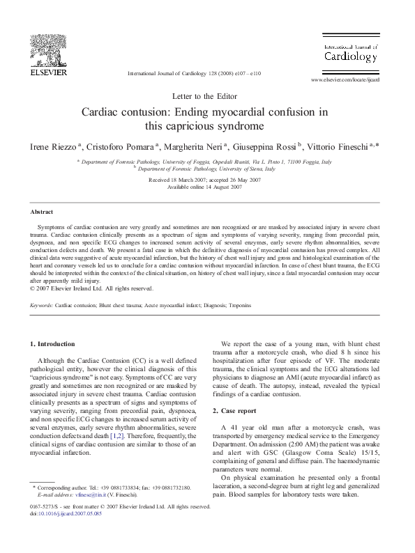 (PDF) Cardiac contusion: Ending myocardial confusion in this capricious ...