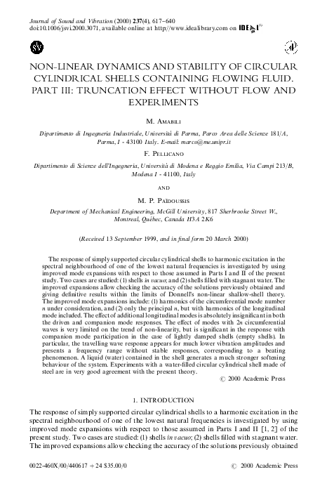 (PDF) Non-linear dynamics and stability of circular cylindrical shells conveying flowing fluid