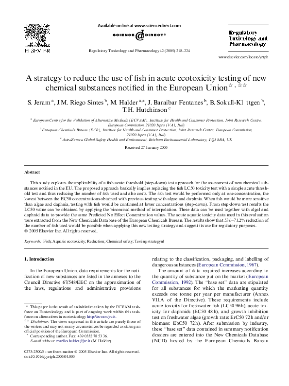 (PDF) A strategy to reduce the use of fish in acute ecotoxicity testing ...