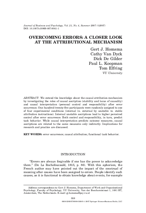 (PDF) Overcoming Errors: A Closer Look at the Attributional Mechanism
