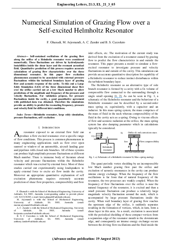 (PDF) Numerical simulation of grazing flow over a self-excited Helmholtz resonator