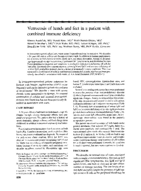 (PDF) Verrucosis of hands and feet in a patient with combined immune ...