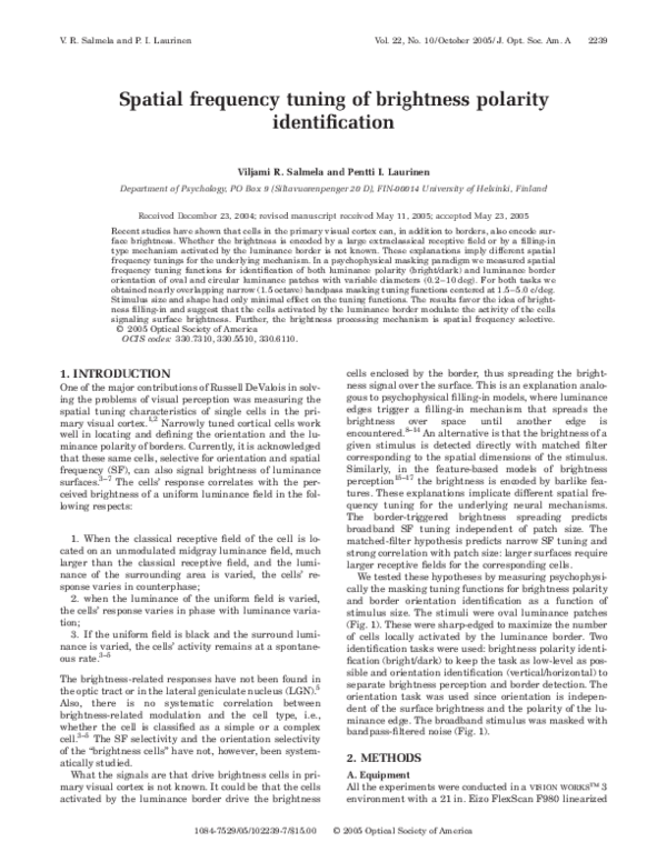 (PDF) Spatial frequency tuning of brightness polarity identification