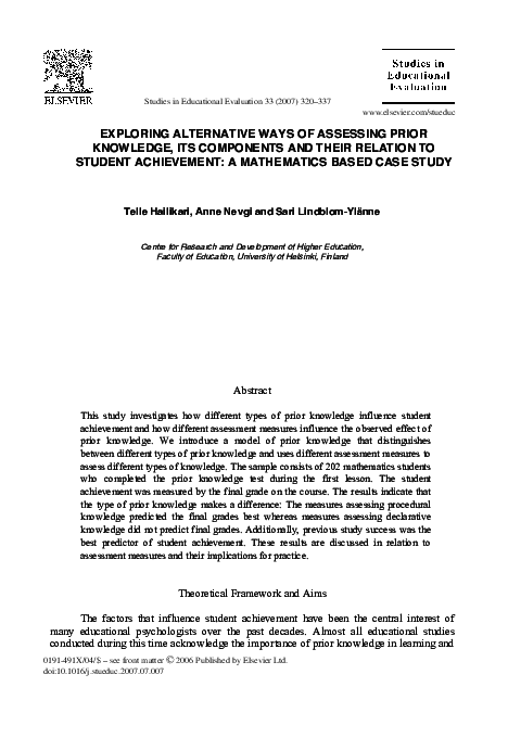 (PDF) EXPLORING ALTERNATIVE WAYS OF ASSESSING PRIOR KNOWLEDGE, ITS ...