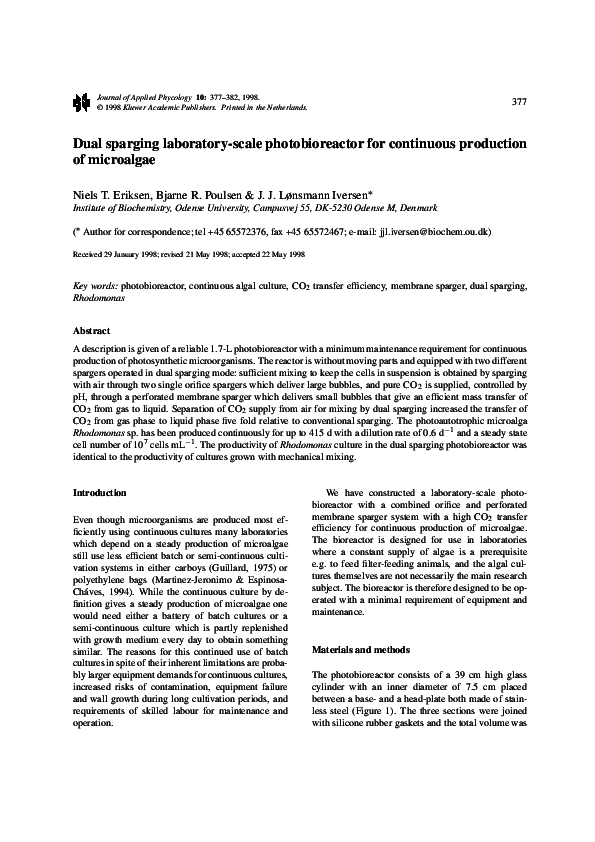 (PDF) Dual sparging laboratory-scale photobioreactor for continuous production of microalgae