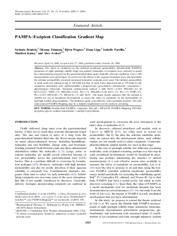 (PDF) PAMPA–Excipient Classification Gradient Map