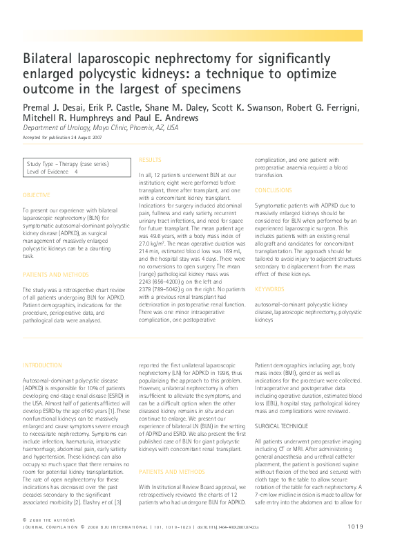 (PDF) Bilateral laparoscopic nephrectomy for significantly enlarged ...