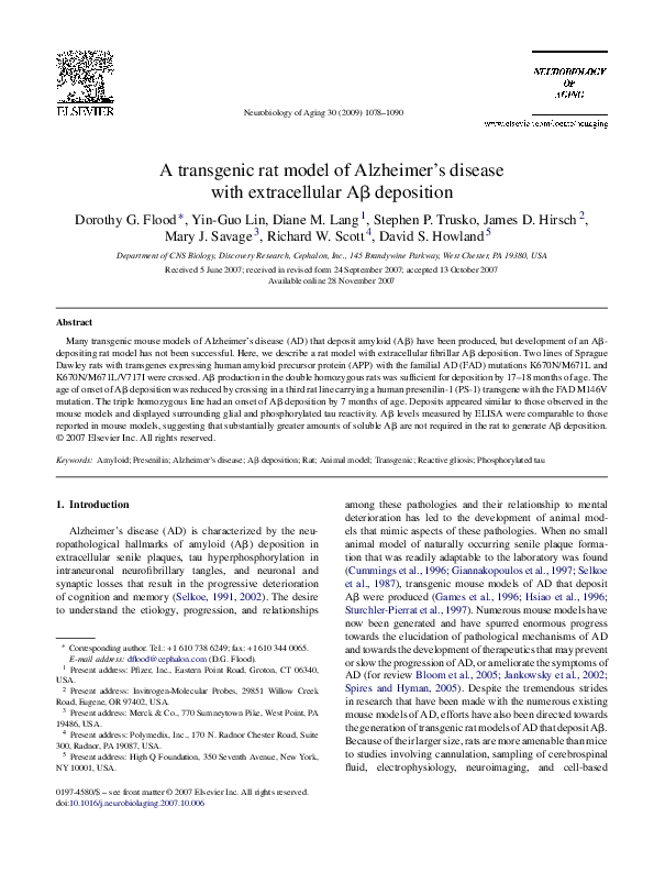 (PDF) A transgenic rat model of Alzheimer's disease with extracellular ...