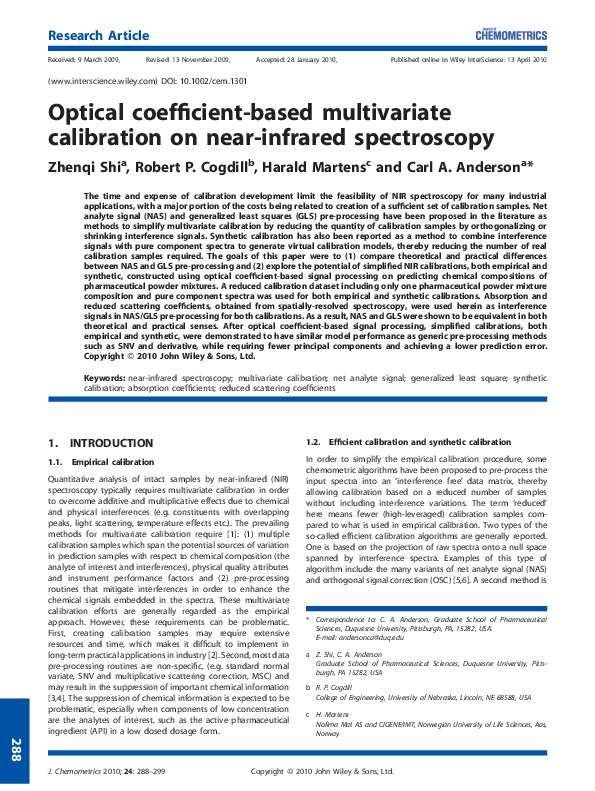 (PDF) Optical coefficient-based multivariate calibration on near-infrared spectroscopy