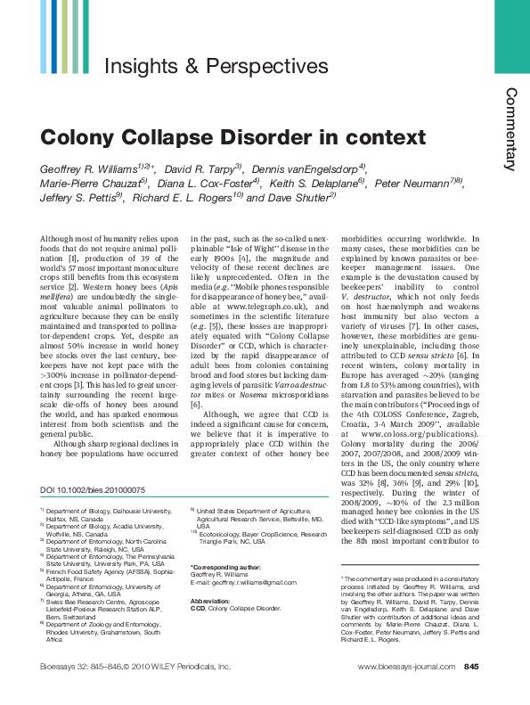 (PDF) Colony Collapse Disorder in context