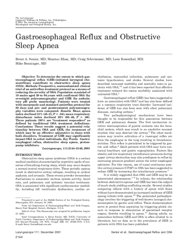 (PDF) Gastroesophageal Reflux and Obstructive Sleep Apnea