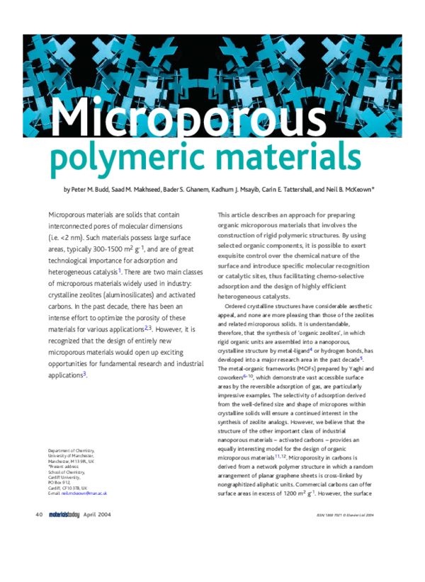 (PDF) Microporous polymeric materials