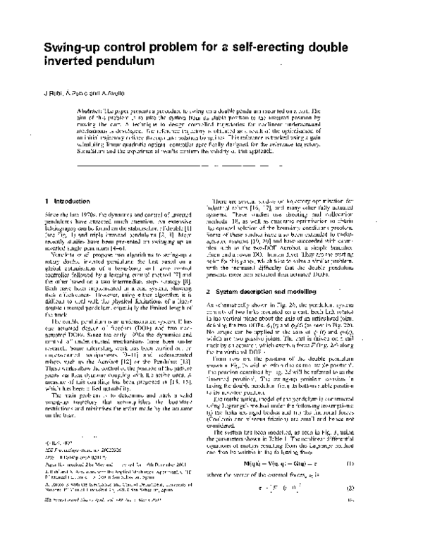 Pdf Swing Up Control Problem For A Self Erecting Double Inverted Pendulum Angel Rubio 4094