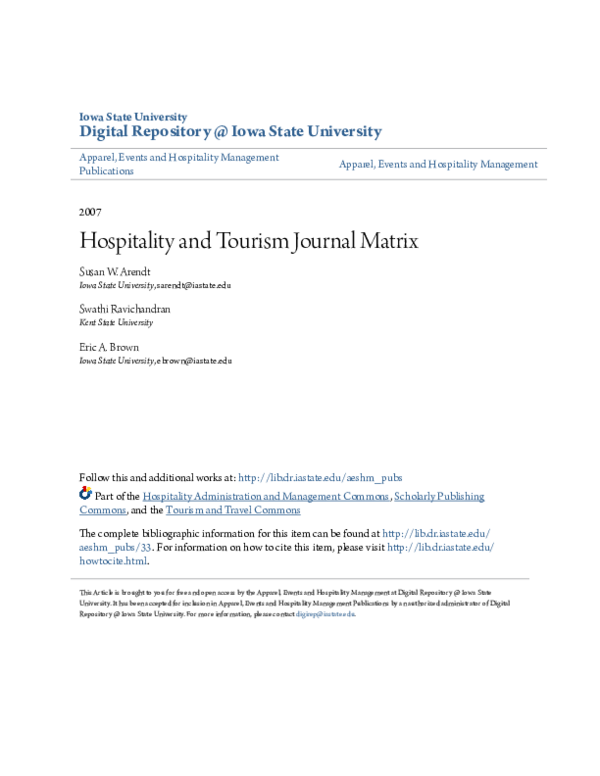(PDF) Hospitality and Tourism Journal Matrix