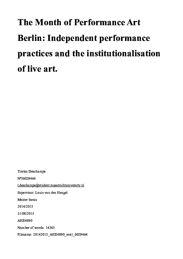 (PDF) The Month of Performance Art Berlin: Independent performance ...