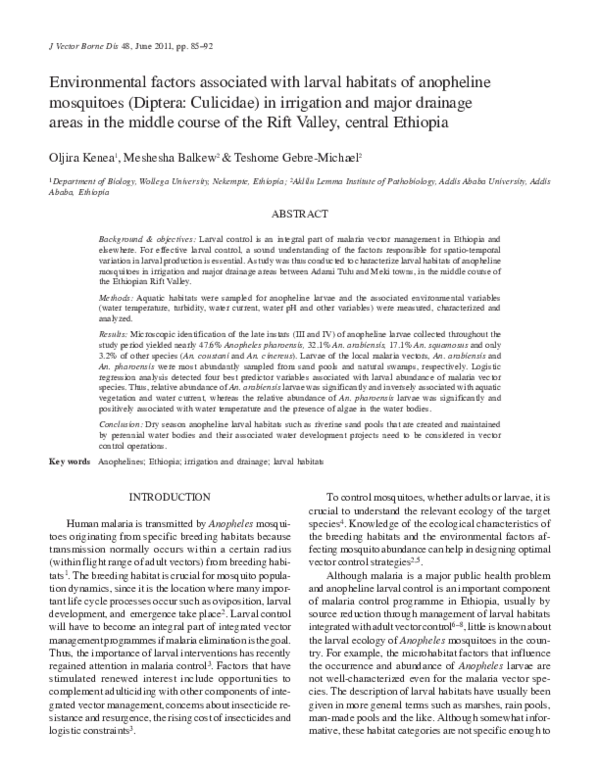 (PDF) Environmental factors associated with larval habitats of malaria vectors in northern ...
