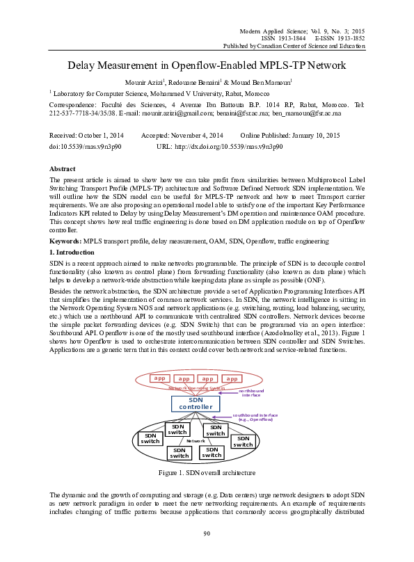 (PDF) Delay Measurement in Openflow-Enabled MPLS-TP Network