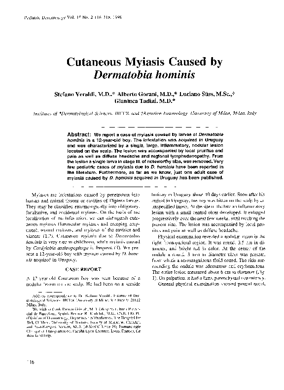 (PDF) Cutaneous Myiasis Caused by Dermatobia hominis