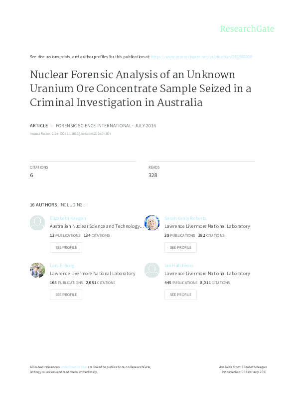 (PDF) Nuclear Forensic Analysis of an Unknown Uranium Ore Concentrate ...