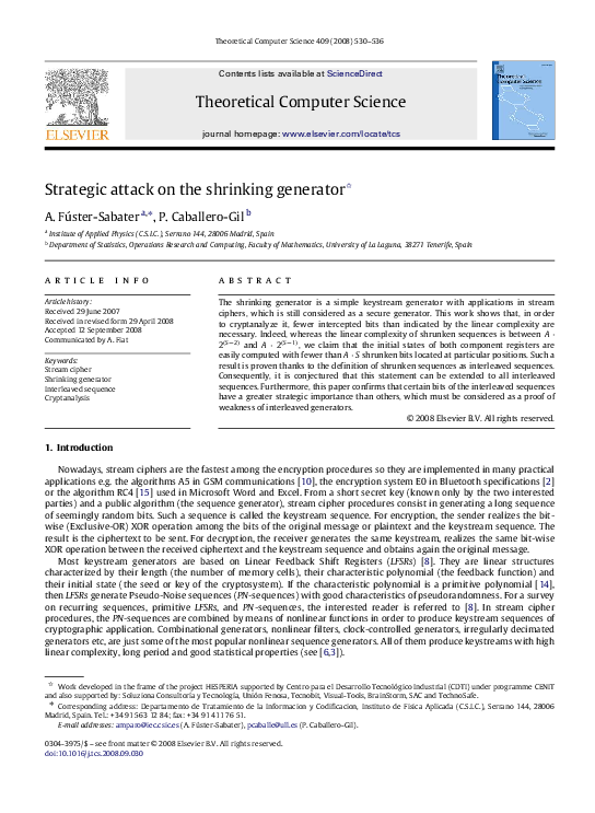 Pdf Strategic Attack On The Shrinking Generator