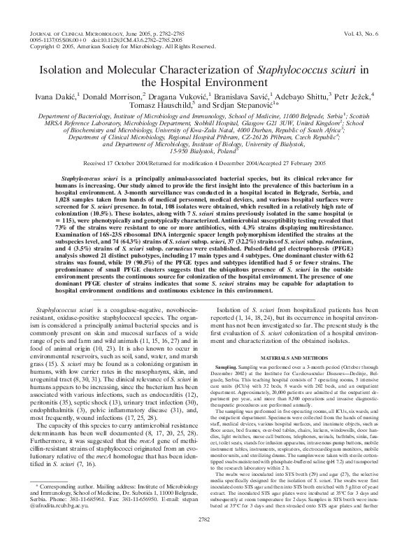 Pdf Isolation And Molecular Characterization Of Staphylococcus Sciuri In The Hospital Environment
