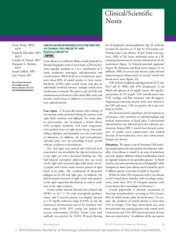(PDF) American neuroborreliosis presenting as cranial polyneuritis and ...