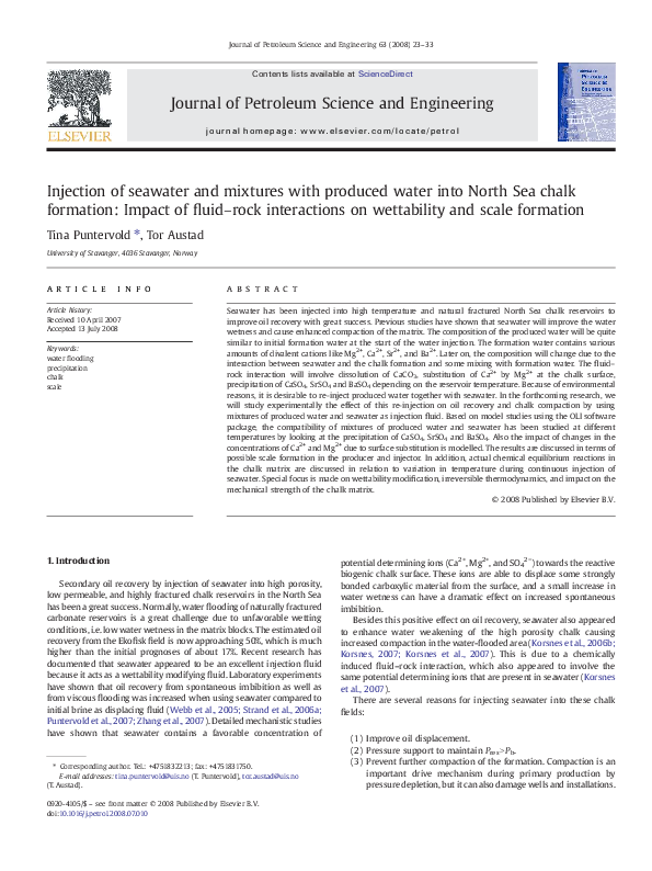 (PDF) Injection of seawater and mixtures with produced water into North ...