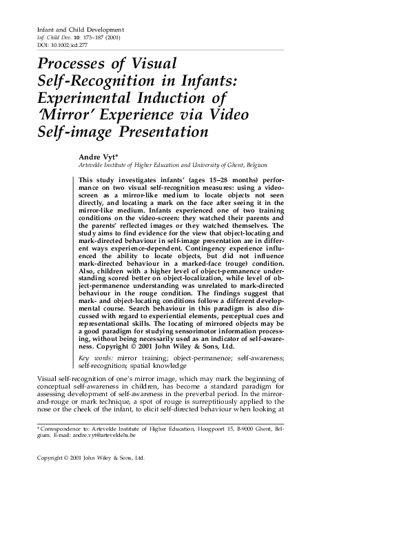 (PDF) Processes of visual self-recognition in infants: experimental ...