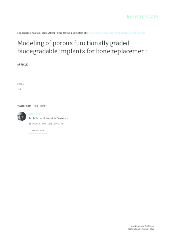 (PDF) Modeling of porous functionally graded biodegradable implants for ...
