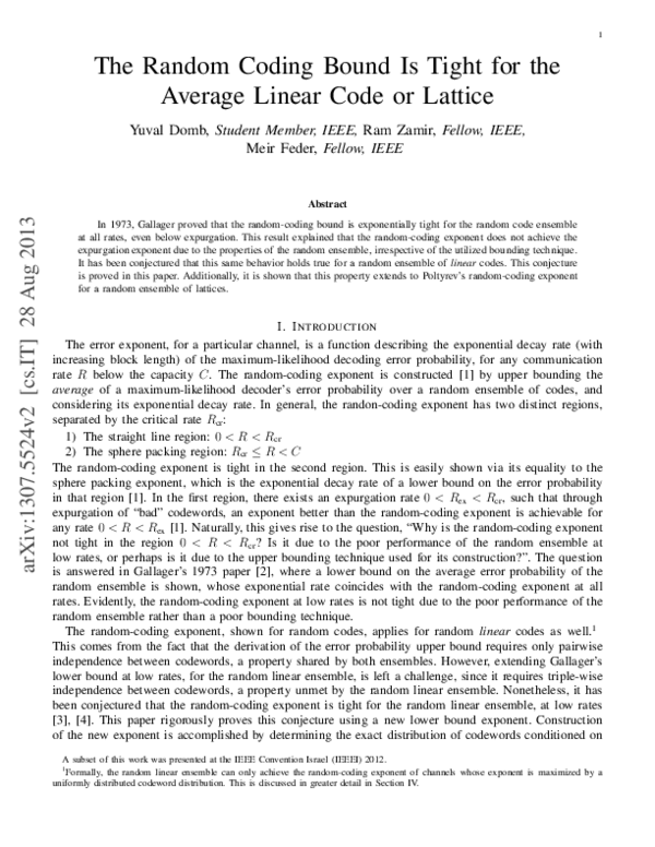 (PDF) The random coding bound is tight for the average linear code