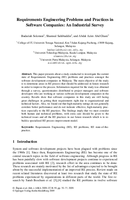 (PDF) Requirements Engineering Problems and Practices in Software ...