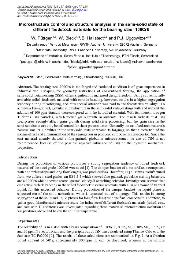 (PDF) Microstructure Control and Structure Analysis in the Semi-Solid ...