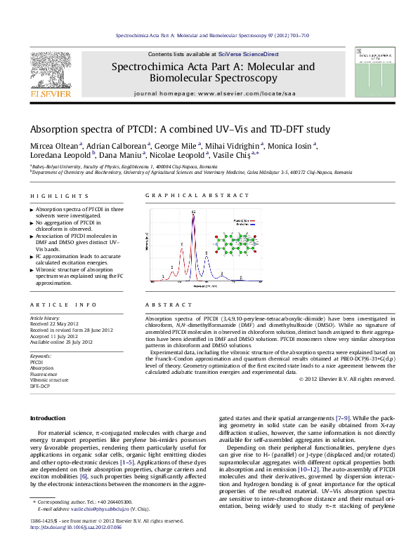 (PDF) Absorption spectra of PTCDI: A combined UV–Vis and TD-DFT study