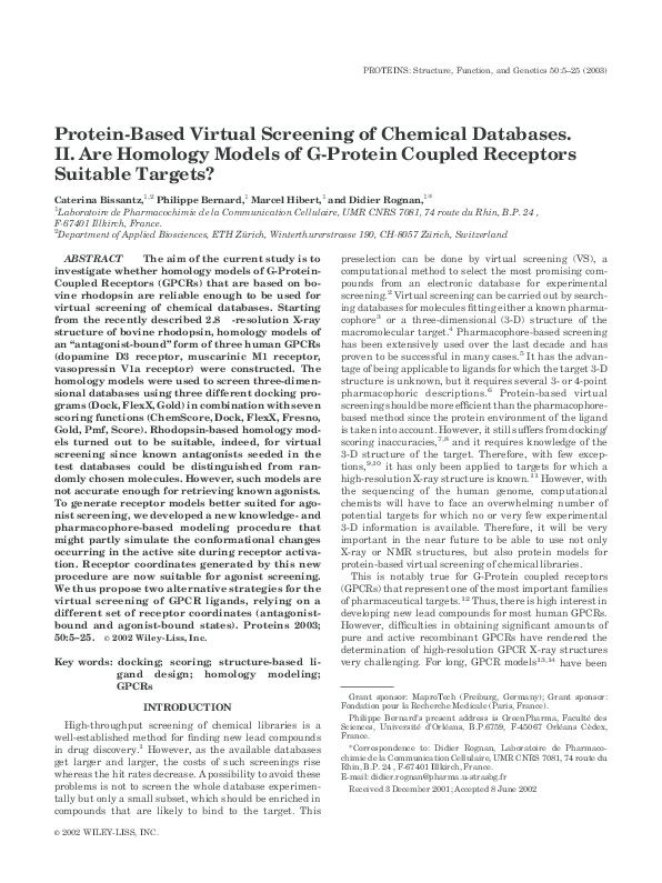 (PDF) Protein-Based Virtual Screening of Chemical Databases. 1 ...