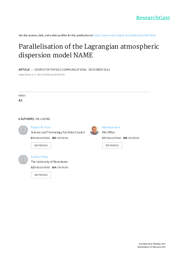 (PDF) Parallelisation of the Lagrangian atmospheric dispersion model NAME