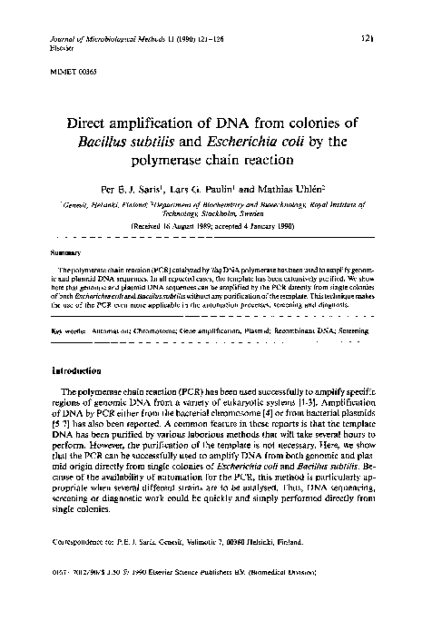 (PDF) Direct amplication of DNA from colonies of Bacillus subtilis and ...