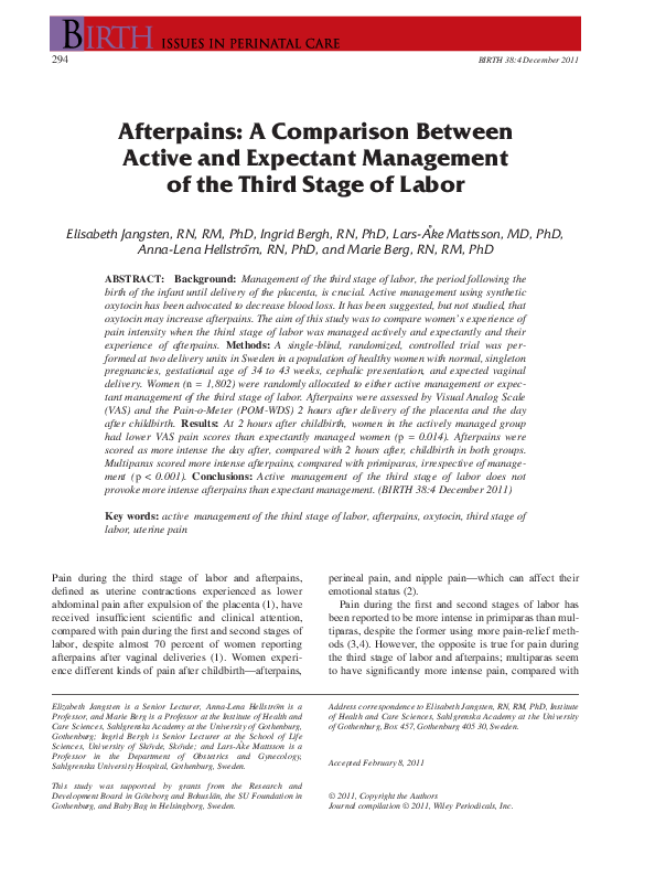 (PDF) Afterpains: A Comparison Between Active and Expectant Management ...