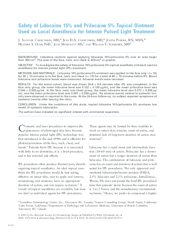 (PDF) Safety of Lidocaine 15% and Prilocaine 5% Topical Ointment Used ...