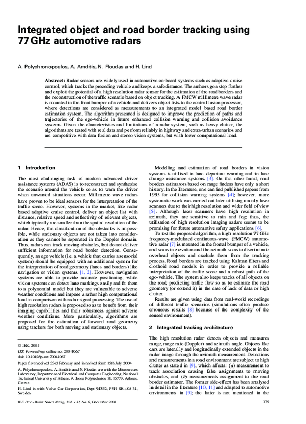 (PDF) Integrated object and road border tracking using 77 GHz ...