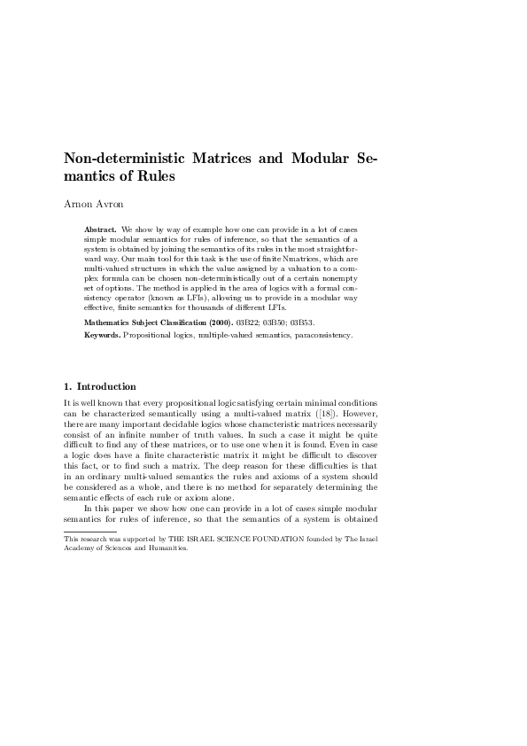 Pdf Non Deterministic Matrices And Modular Semantics Of Rules