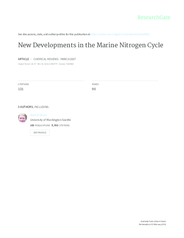 (PDF) New Developments in the Marine Nitrogen Cycle