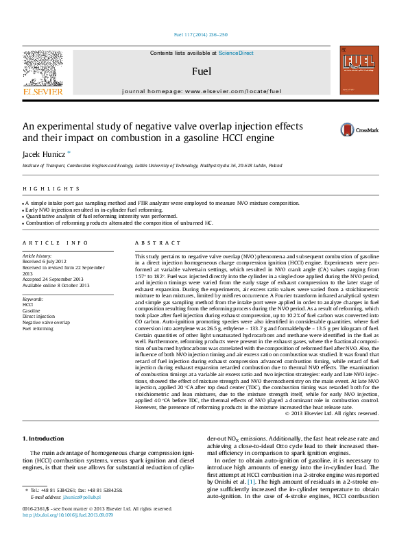 (PDF) An experimental study of negative valve overlap injection effects ...